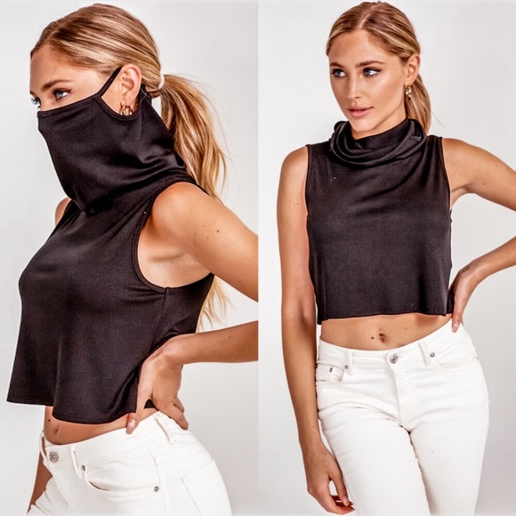 Tops | Mask Turtleneck Crop Top Black | Poshmark